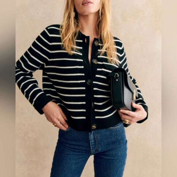 Sezane | Sweaters | Sezane Betty Cardigan Black Ecru New | Poshmark